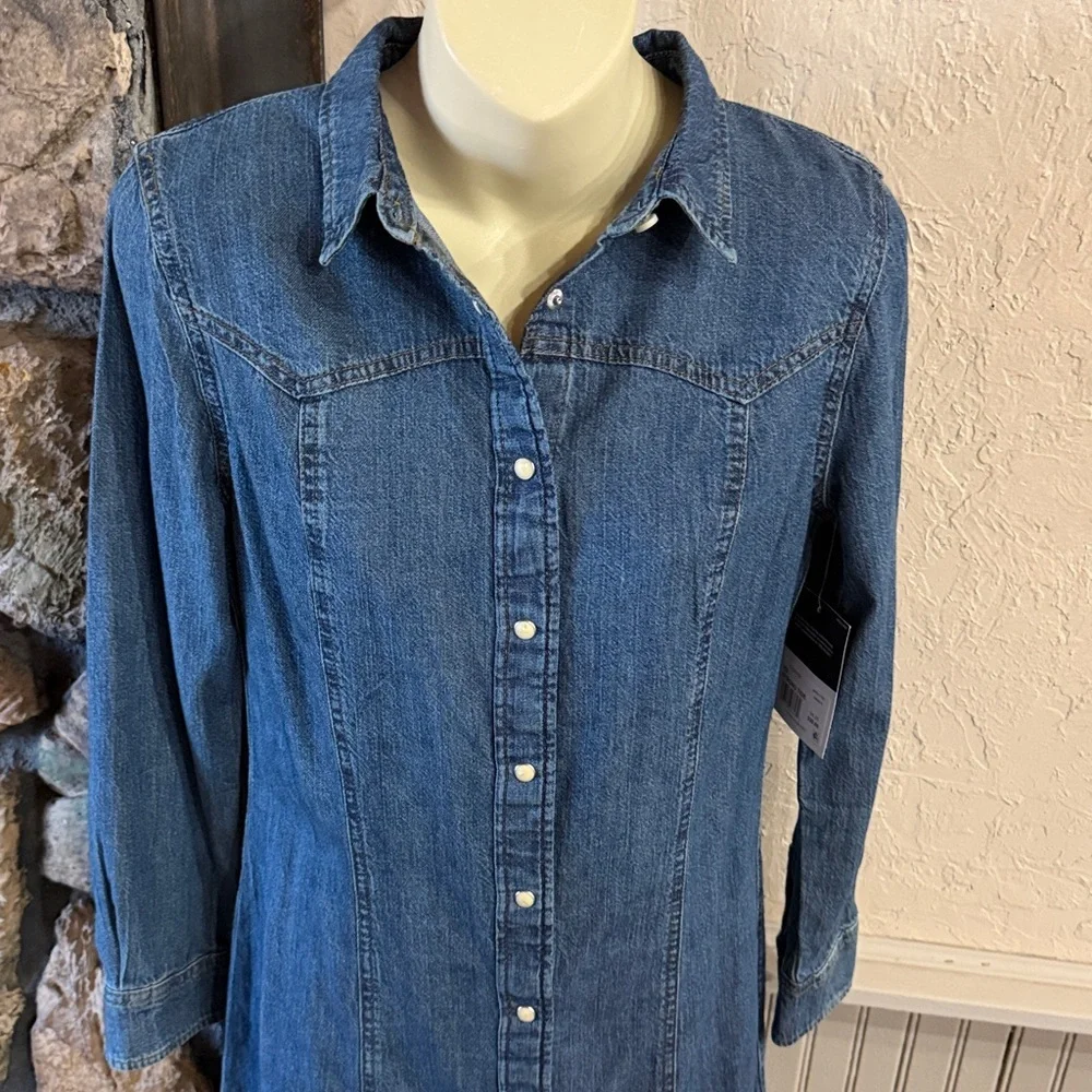 Lee | Dresses | Lee Dark Blue Denim Shirt Dress With Chest Logo Tag ...